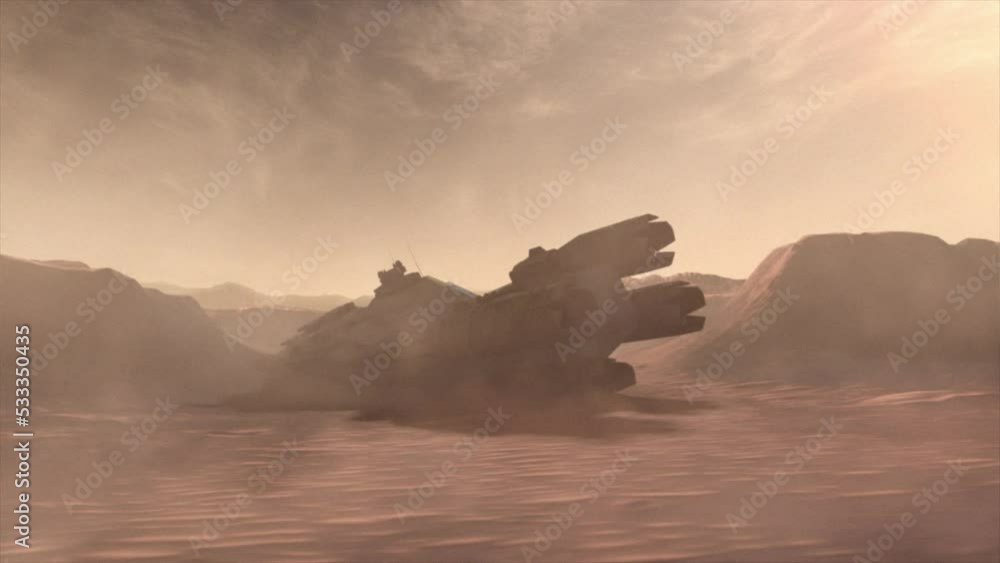High quality cinematic 3D CGI render of the ruined hulk of a crashed ...