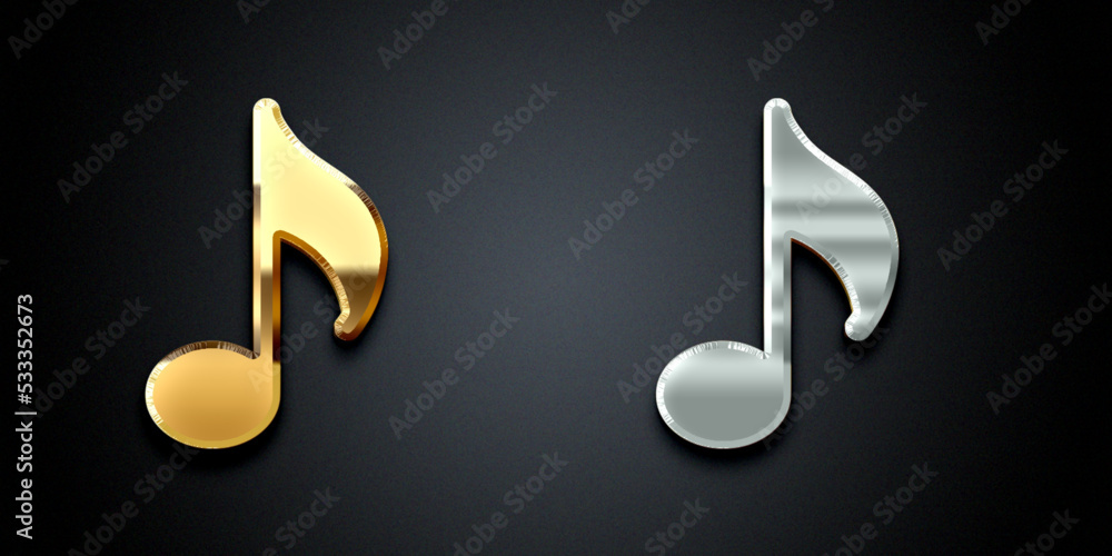 Golden and silver music icon, minimal music symbol on black background ...