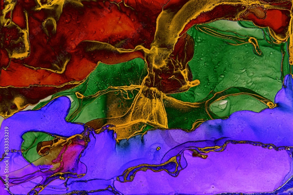 Gold dust patterns and powder on dark lines of Alcohol ink fluid ...