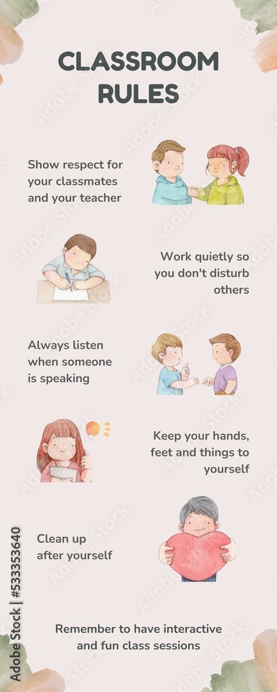 Colorful Illustrated Classroom Rules Infographics Stock Illustration ...