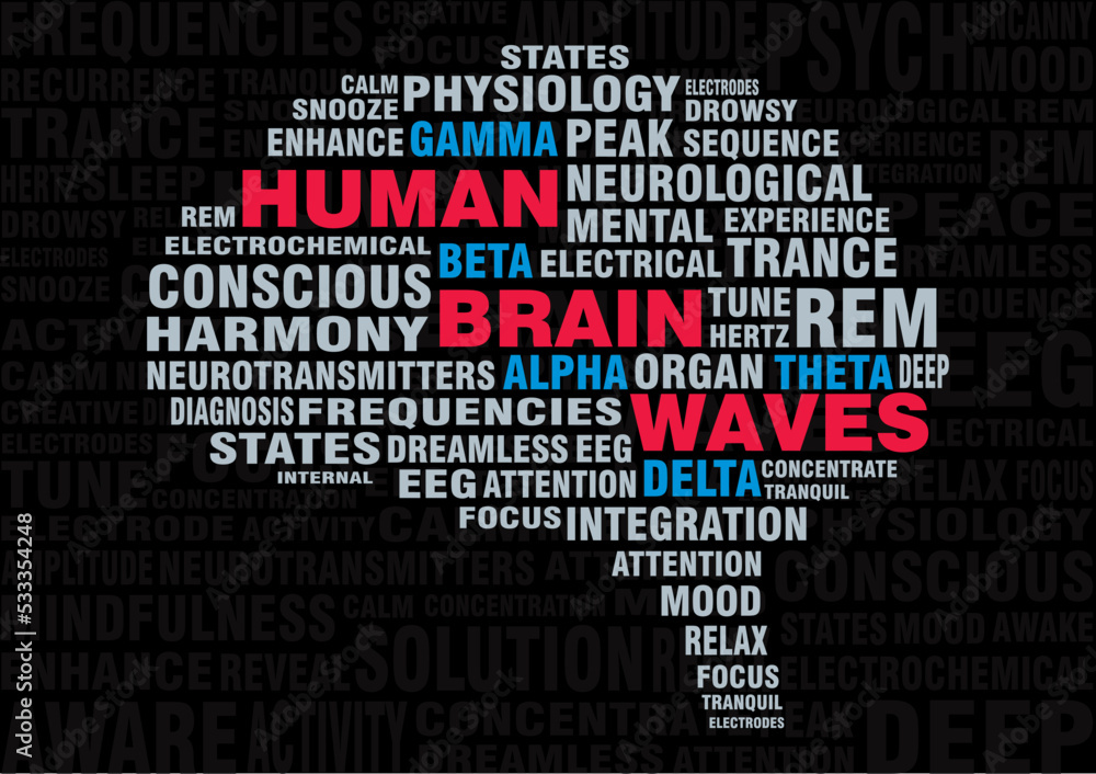 Infographics of Brain wave frequencies. Neural network. Healing mental ...