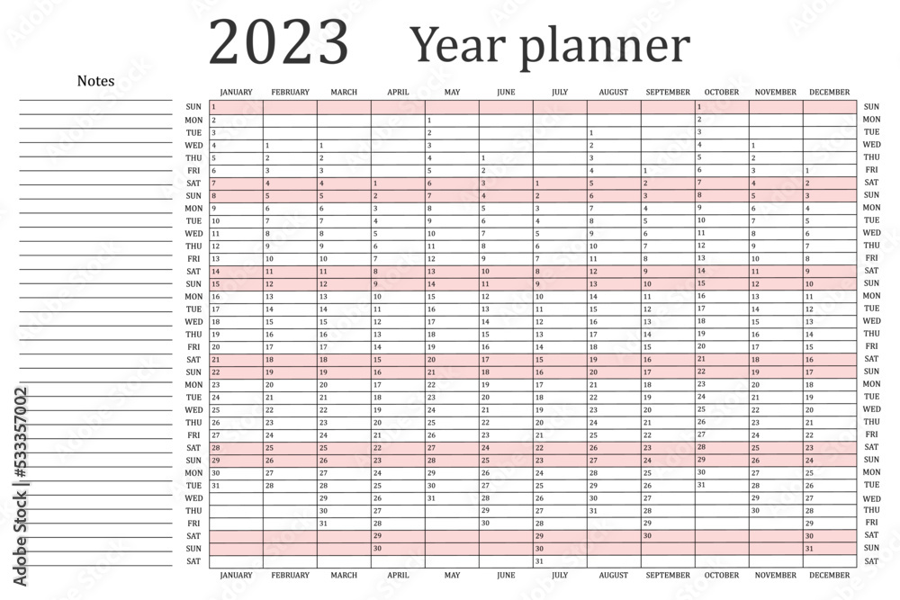 Calendar planner for 2023. Wall organizer, annual planner template ...