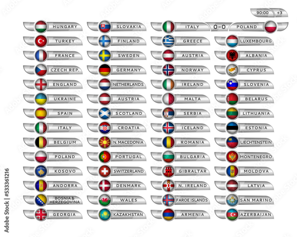 European countries national flags icons of take part in the European ...