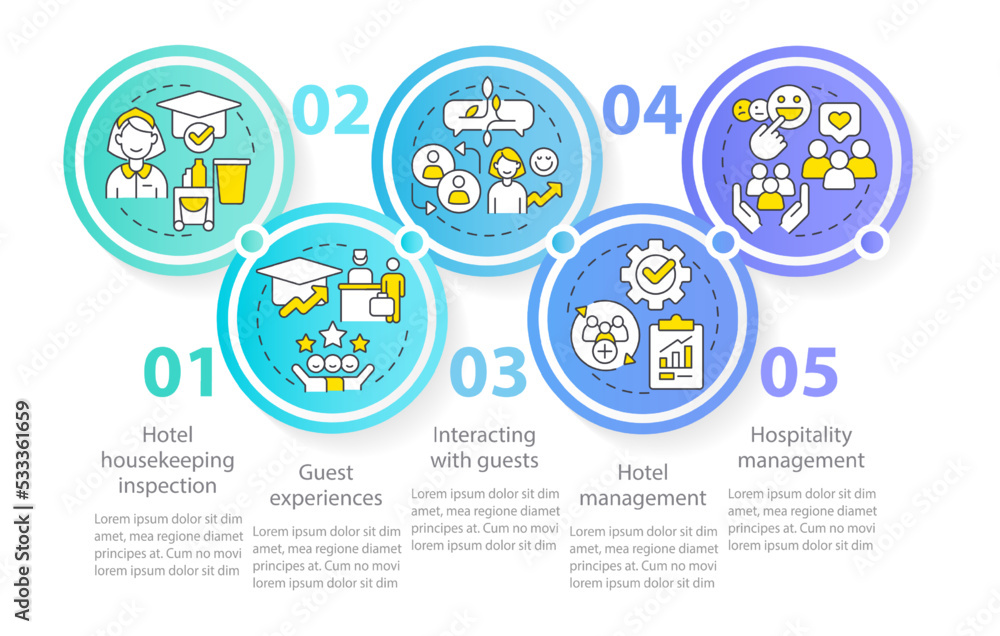 Staff training in hotel industry circle infographic template. Data ...