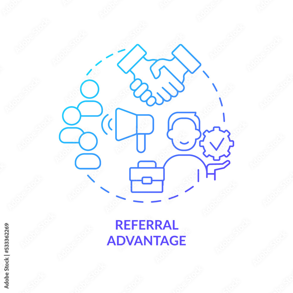 Referral advantage program blue gradient concept icon. Referral system ...