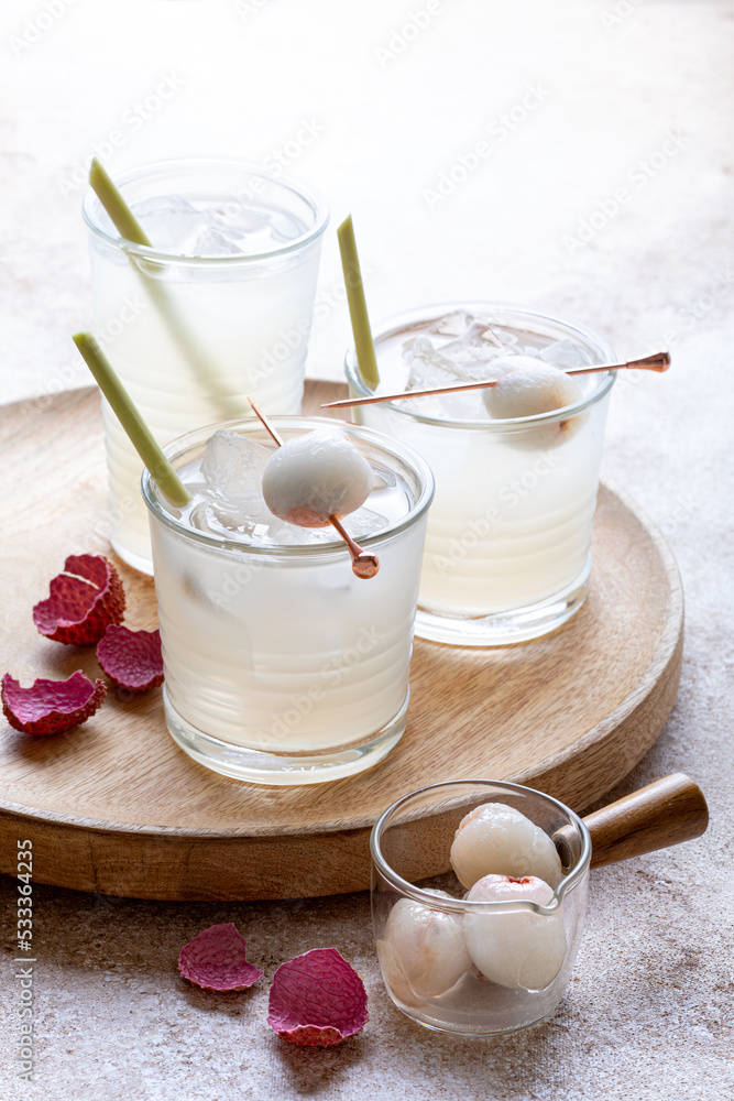 Lemongrass Honey Lime and Lychee cocktail. Lime soda ginger refreshing ...