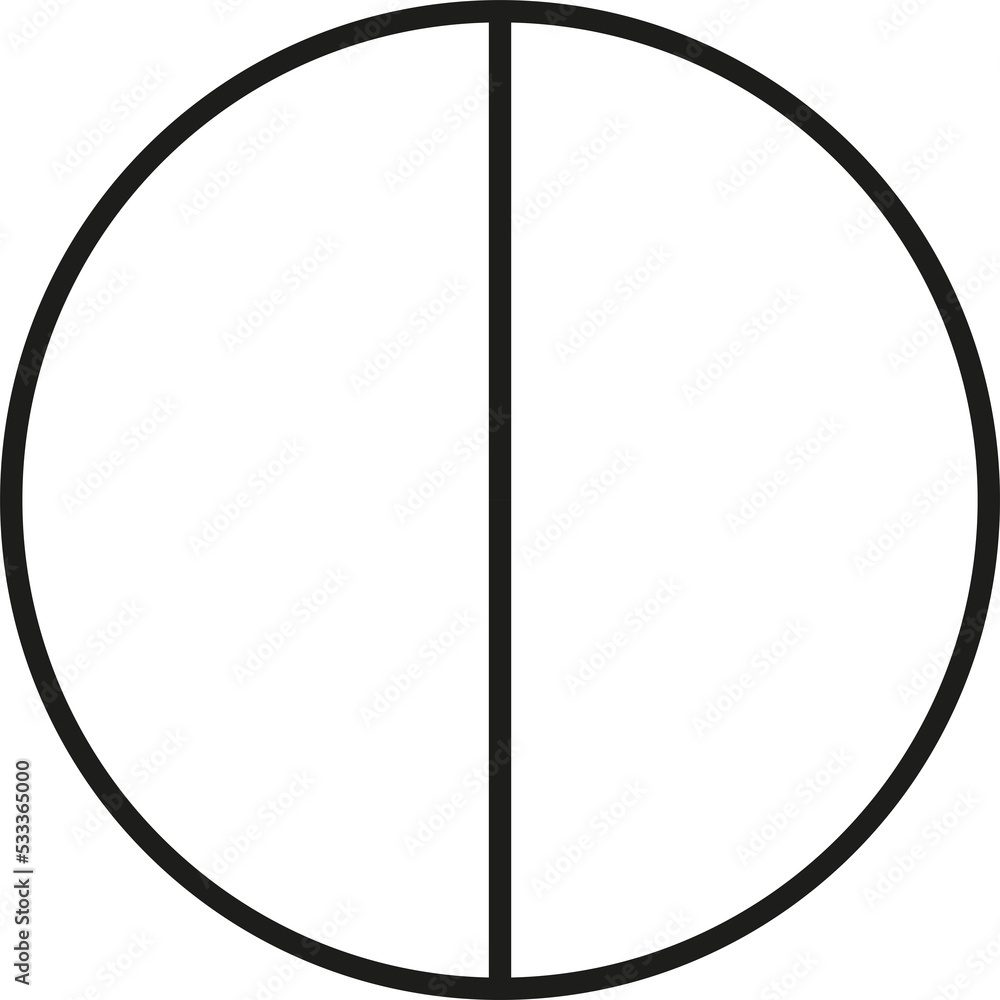 Pie Chart Diagram Black Outlined Circle Divided In Half In Two Parts