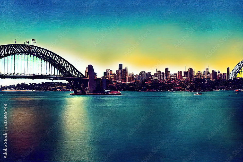 Cartoon style Sydney New South Wales Australia June, A view of the ...