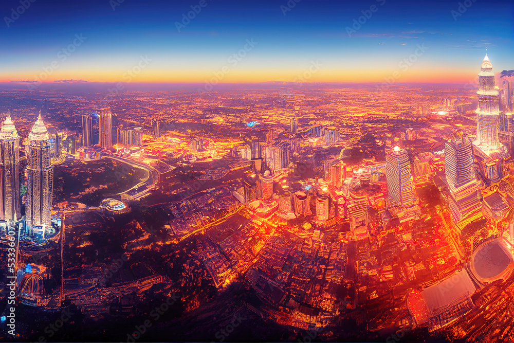 Cartoon drawing Cartoon drawing Kuala Lumpur Malaysia June Aerial view ...