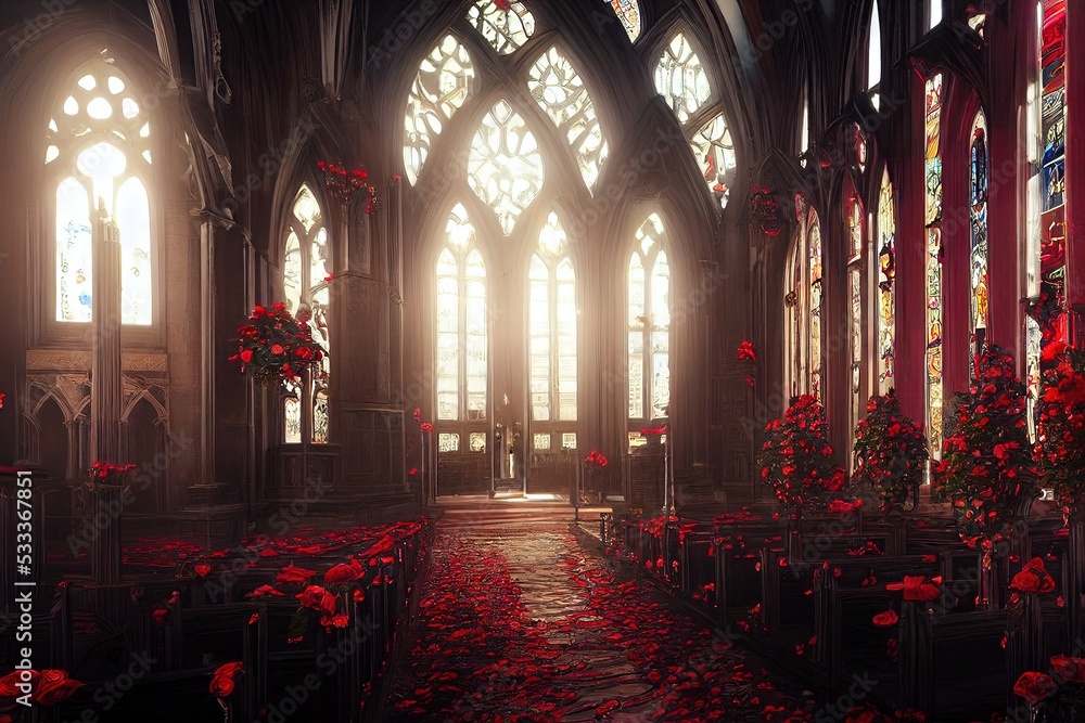 Church. Fantasy. filled with rose Concept Art Scenery. Digital art ...