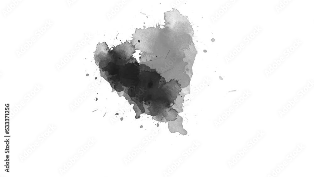 Ink brush stroke slow motion transition. Ink splash. Abstract ink brush ...