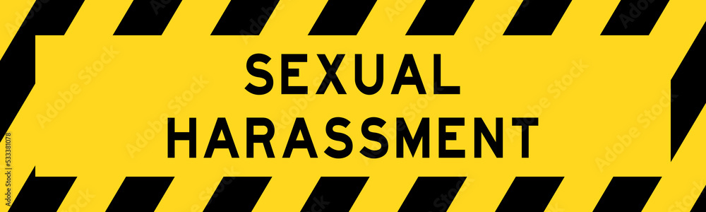 Yellow and black color with line striped label banner with word sexual ...