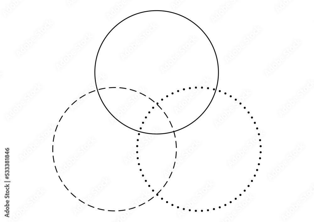 Venn diagram merge three line and dotted line circles chart infographic ...