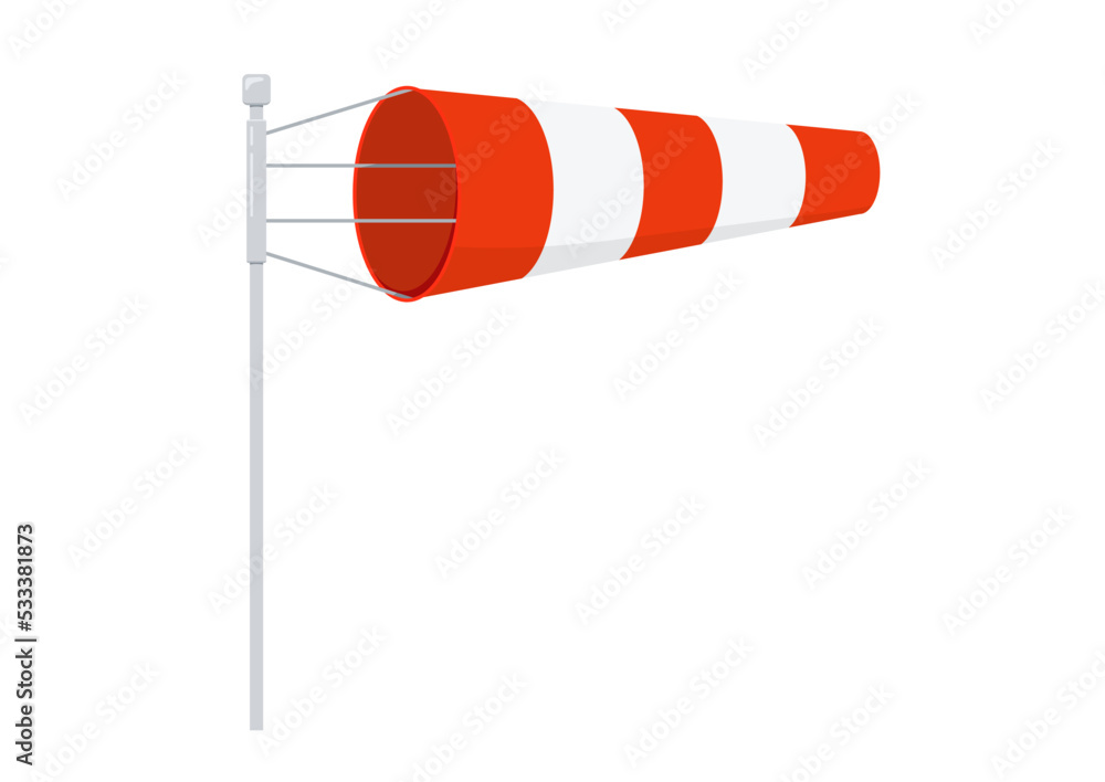 Windsock signal wind speed flag vector illustration. Weather orange and ...