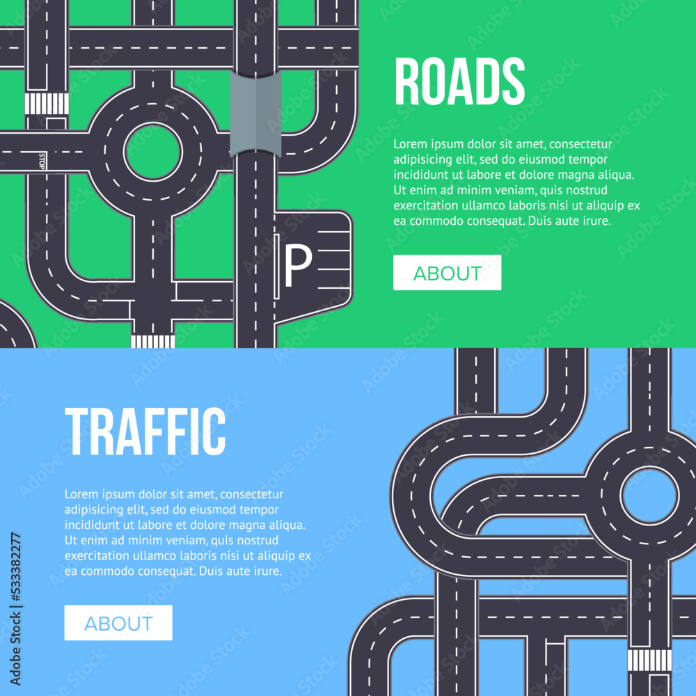 City traffic banner with highway roads. Urban transportation ...