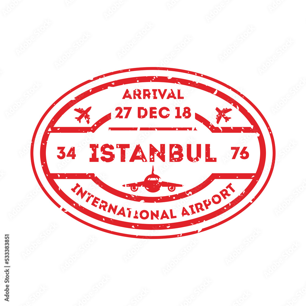 Istanbul city visa stamp on passport. International immigration sign ...