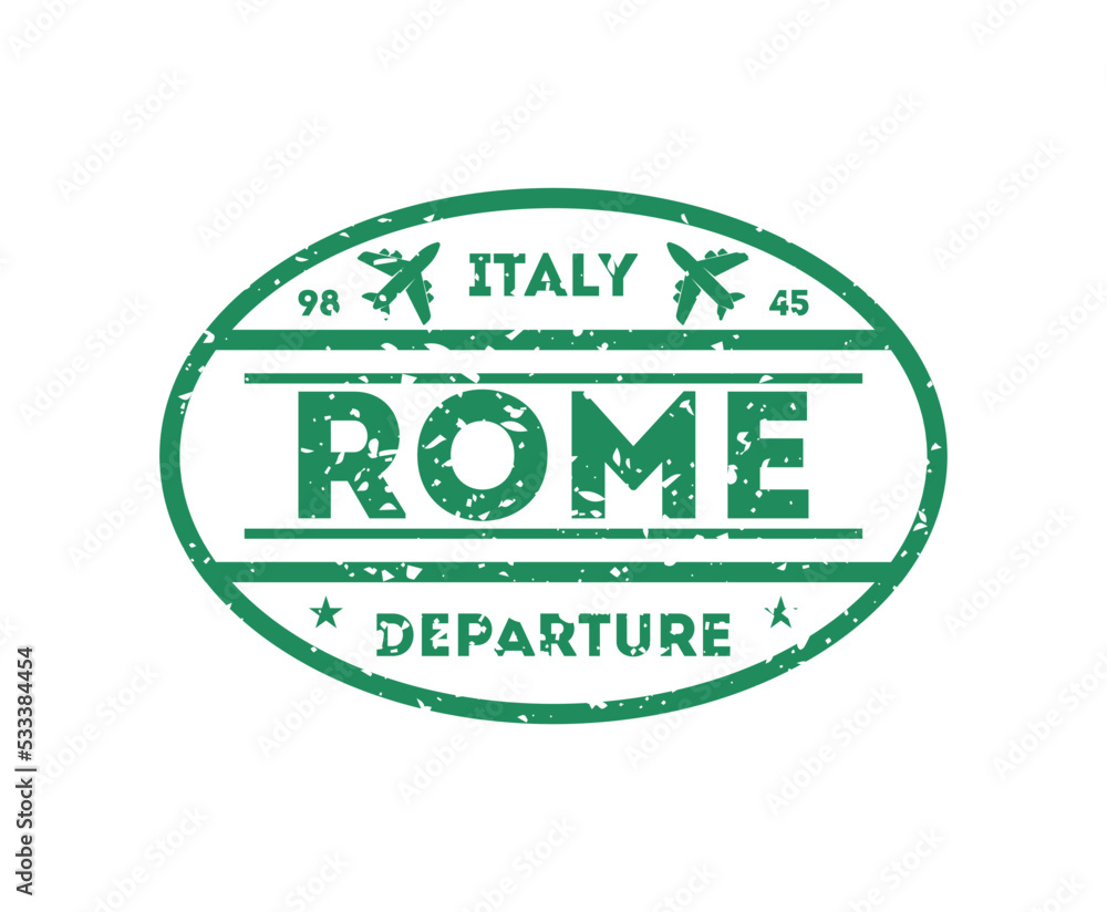 Rome city visa stamp on passport. International immigration sign ...