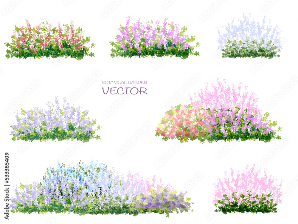 Vector watercolor blooming flower tree side view isolated on white ...