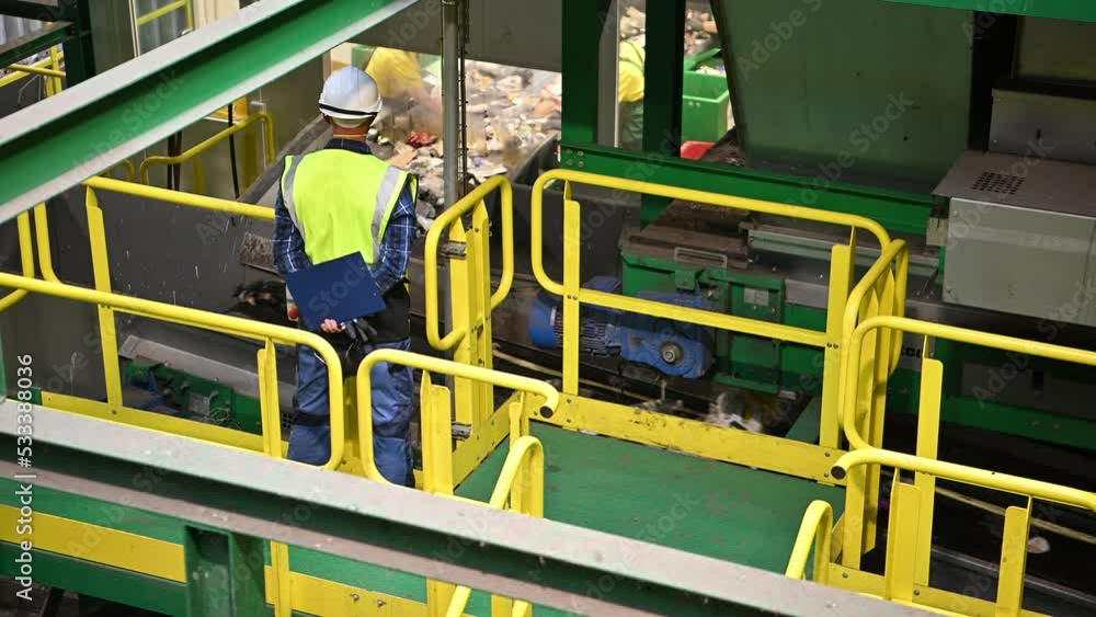 Waste Sorting Facility Management Control. Trash Conveyors Operator ...