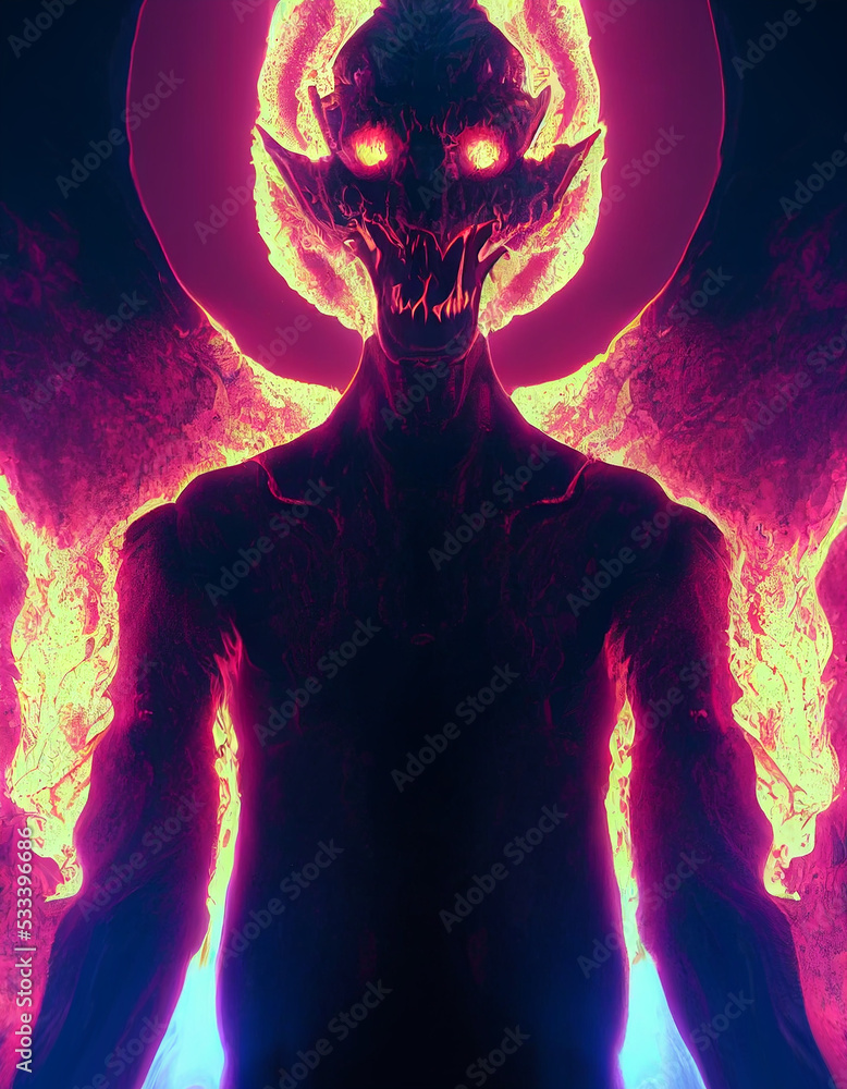 Horrible Infernal Fierce Screaming Satan in Flame 3D Concept Art ...