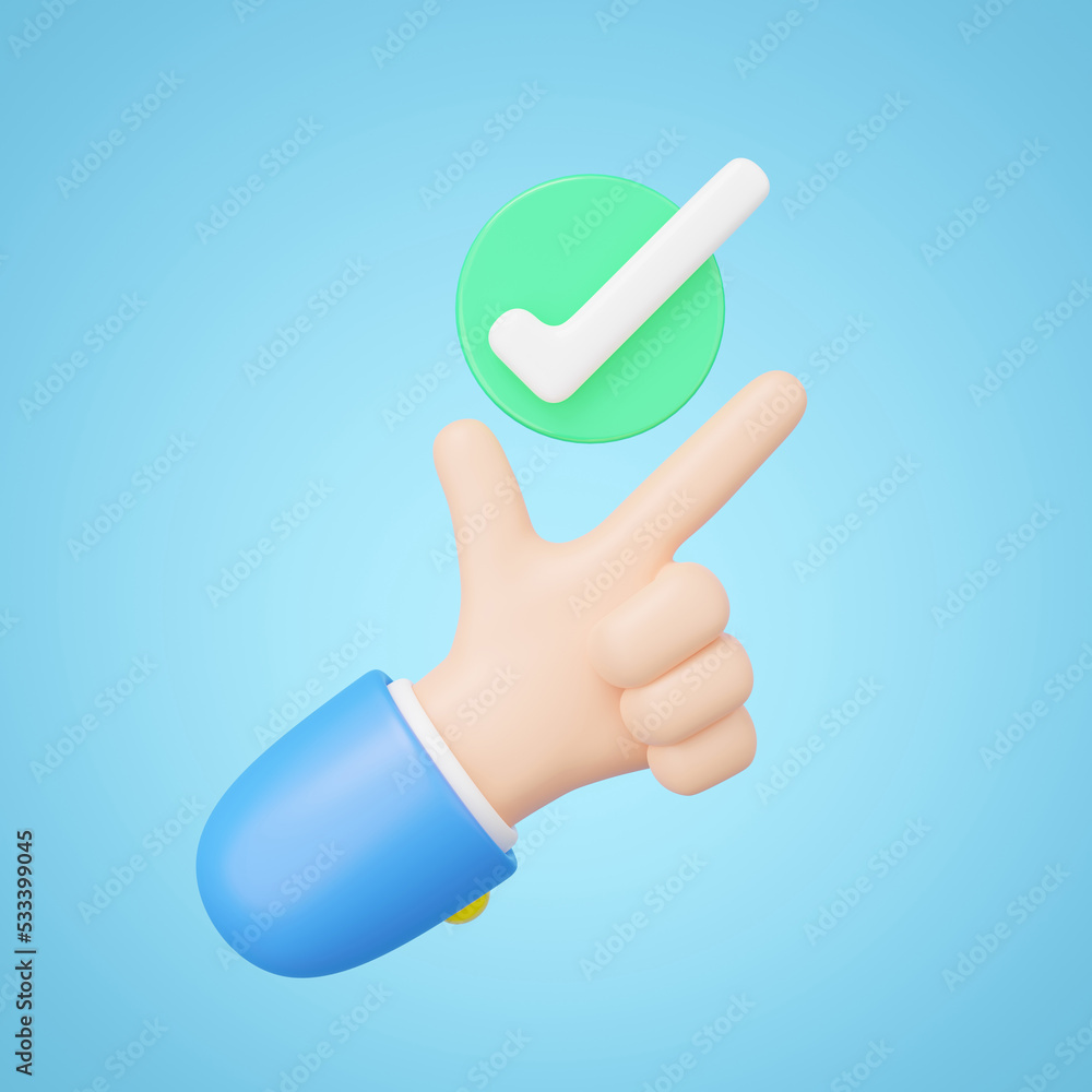 3D Great ideas icon. Snap finger with check mark. Green circle with ...