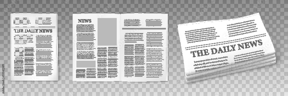 Realistic newspaper mockups, vector illustration isolated on ...