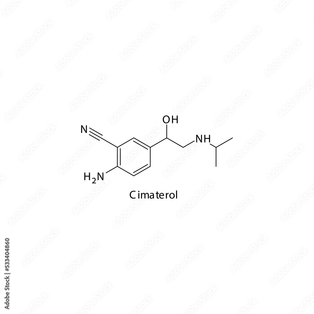 Cimaterol molecule flat skeletal structure, beta agonist used in asthma ...