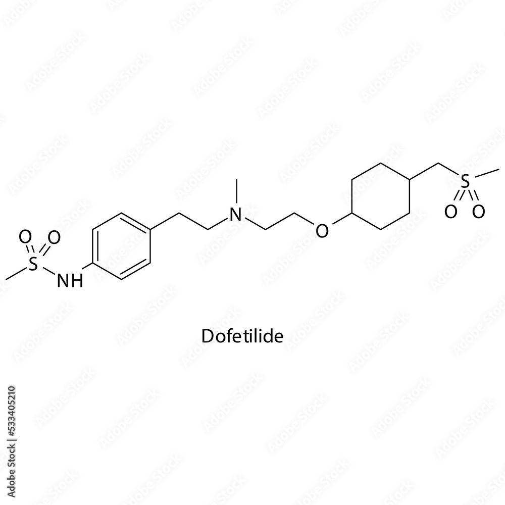 Dofetilide molecule flat skeletal structure, Class III antiarrythmia ...
