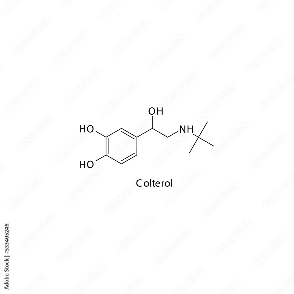 Colterol molecule flat skeletal structure, beta agonist used in asthma ...