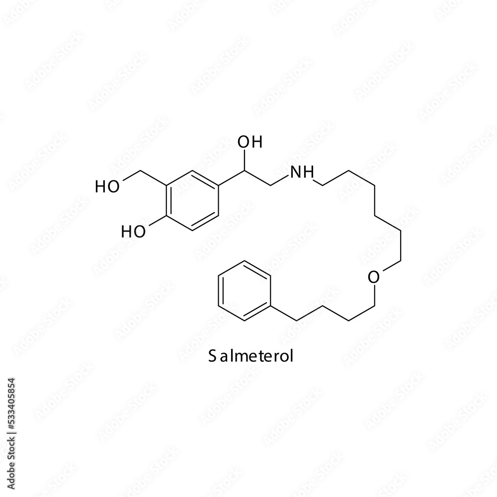 Salmeterol molecule flat skeletal structure, beta agonist used in ...