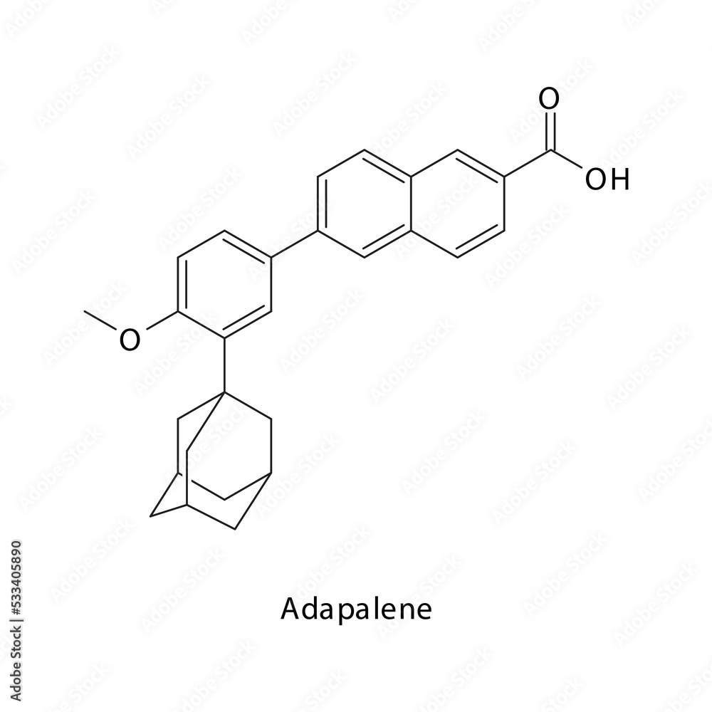 Adapalene molecule flat skeletal structure, 3rd generation retinoid ...