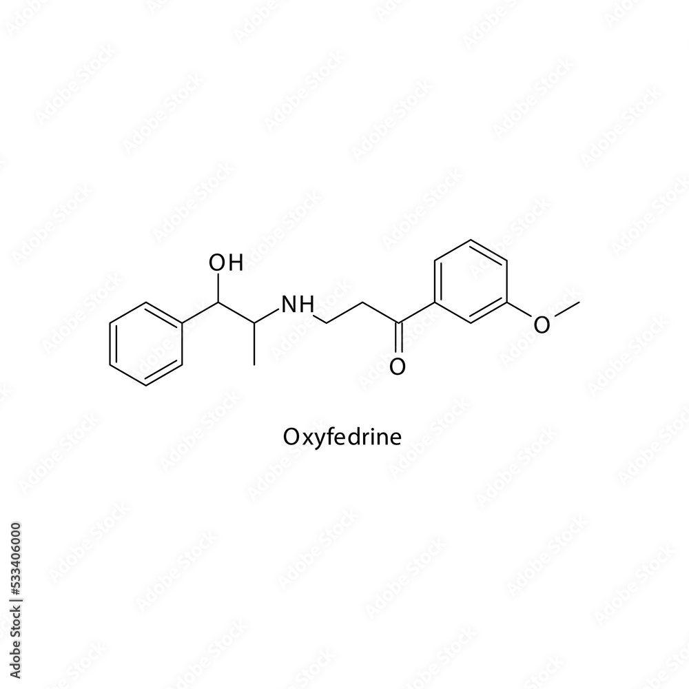 Oxyfedrine molecule flat skeletal structure, beta agonist used in ...