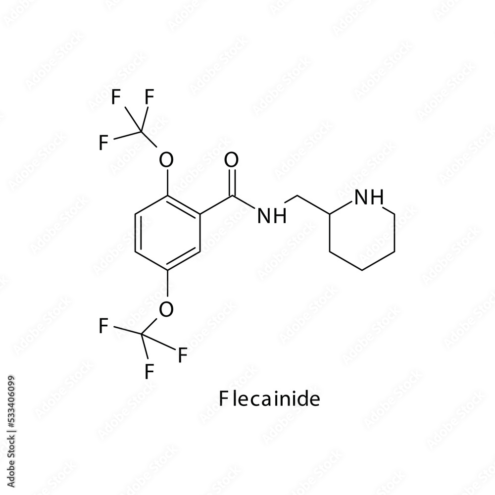 Flecainide molecule flat skeletal structure, Class Ic antiarrythmia ...