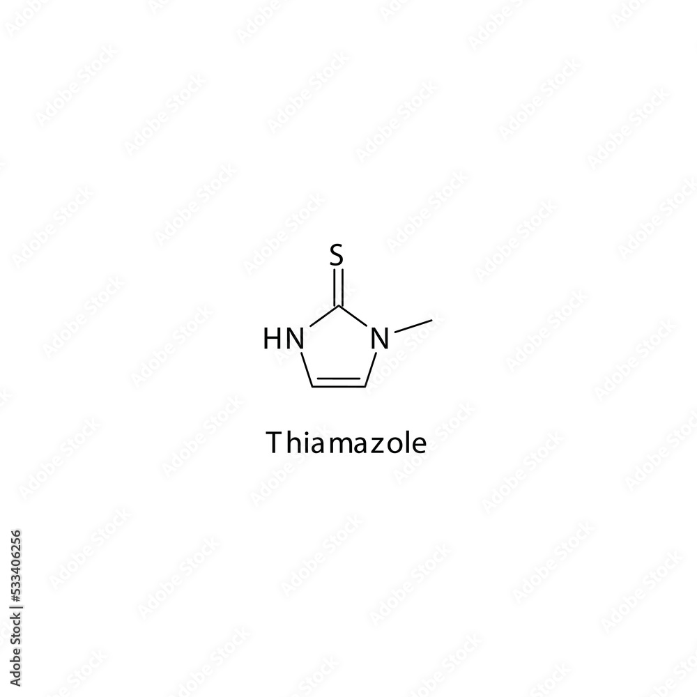 Thiamazole molecule flat skeletal structure, Antithyroid drug used in ...