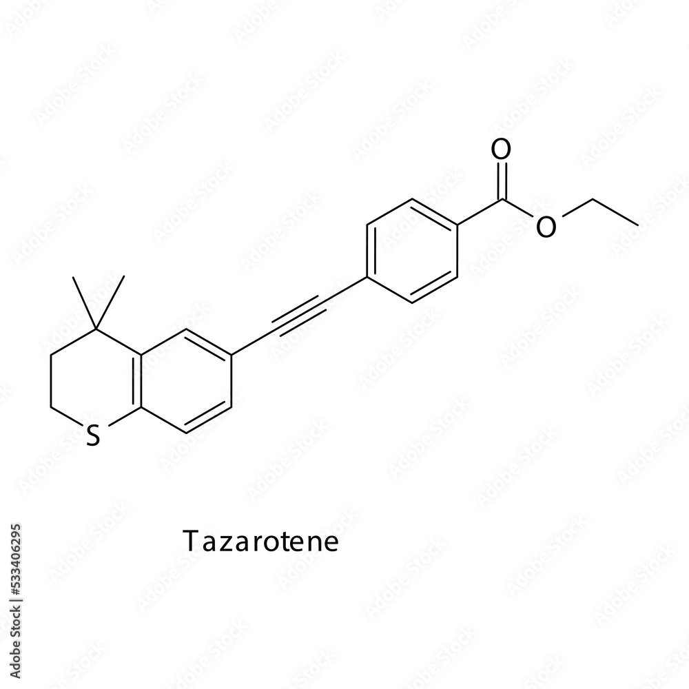 Tazarotene molecule flat skeletal structure, 3rd generation retinoid ...