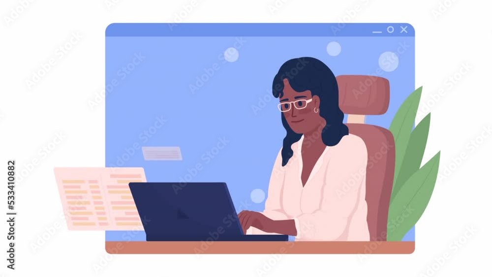 Animated isolated remote coder. Window with typing programmer. Looped ...