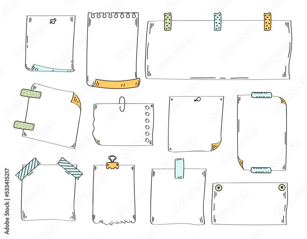Paper empty sheet in doodle styke. Line stikers vector illustration for ...