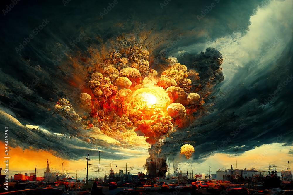 Nuclear Explosion Above City Apocalyptic Sky Spectacular Art ...