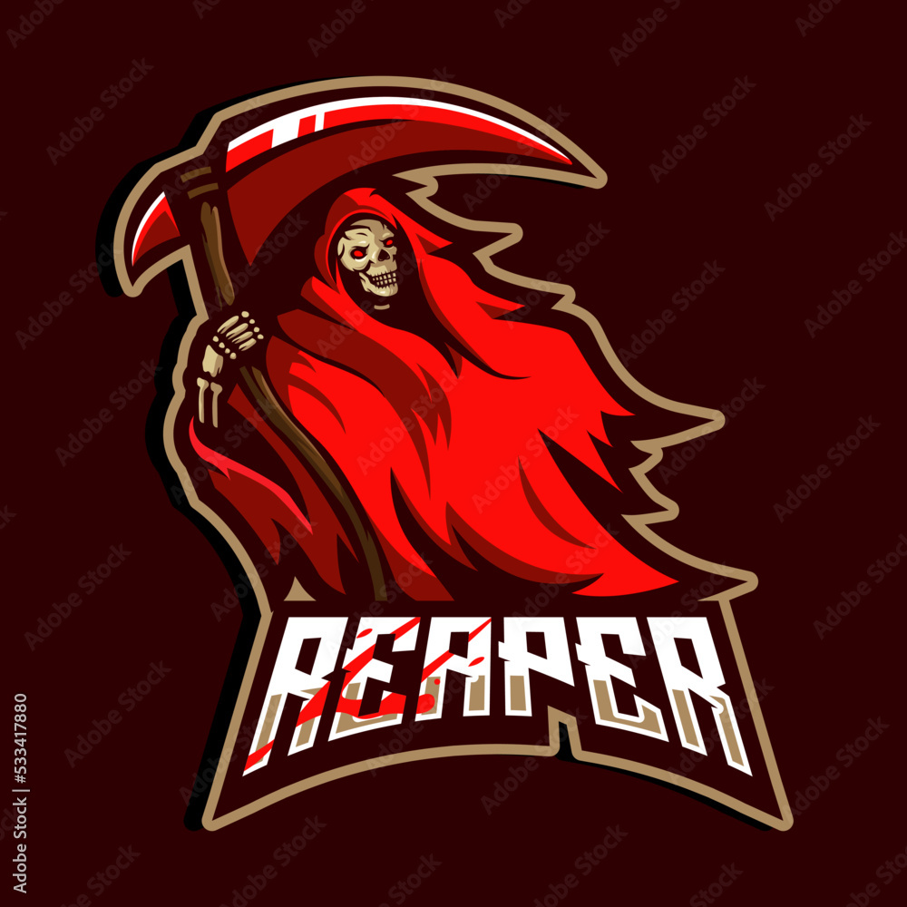 Reaper mascot logo design illustration vector isolated on dark ...