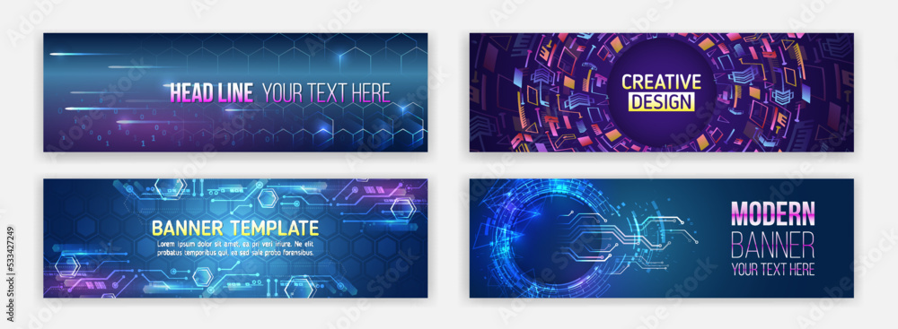 Abstract horizontal promotion media cover design. Big data futuristic ...