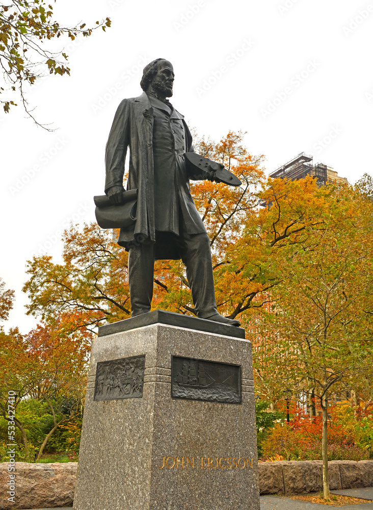 John Ericsson statue (1903). It commemorates Ericsson, designer and ...
