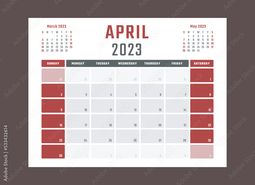 calendar for april 2023 starts sunday, vector calendar design april ...