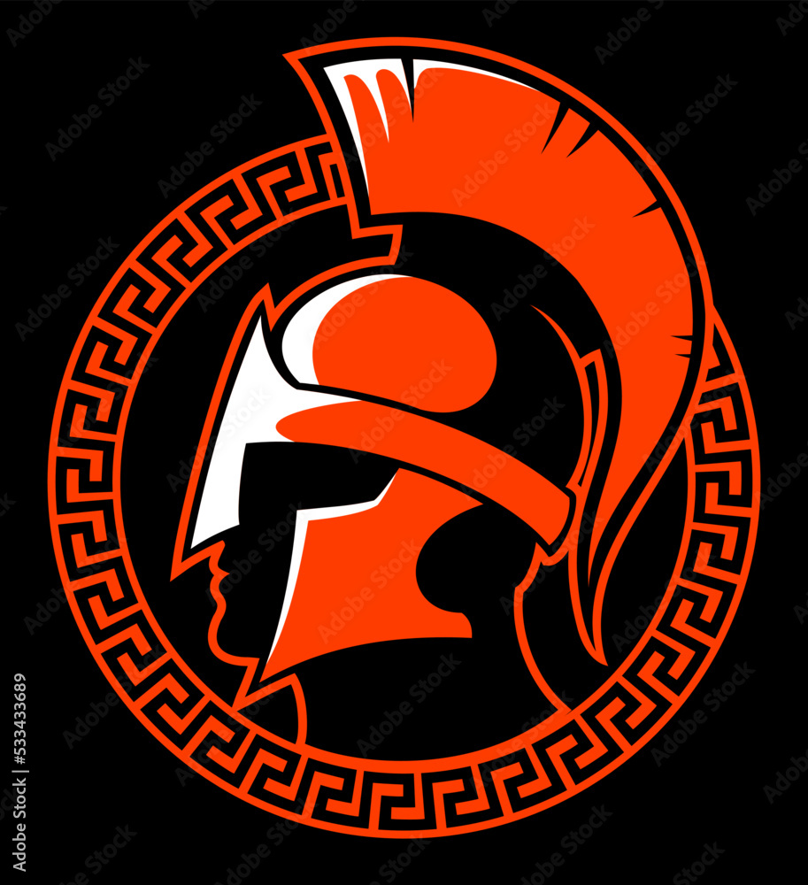 Ancient greek, spartan helmet vector image with a round greek ornament ...