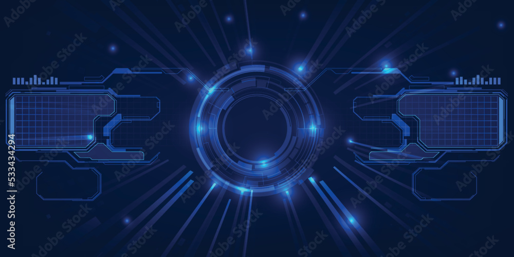 Vector illustrations of hi-tech screen or monitoring with circle HUD ...