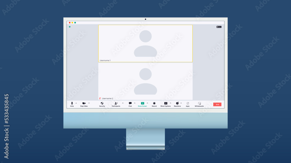 Video conference user interface, two users. Video conference calls ...