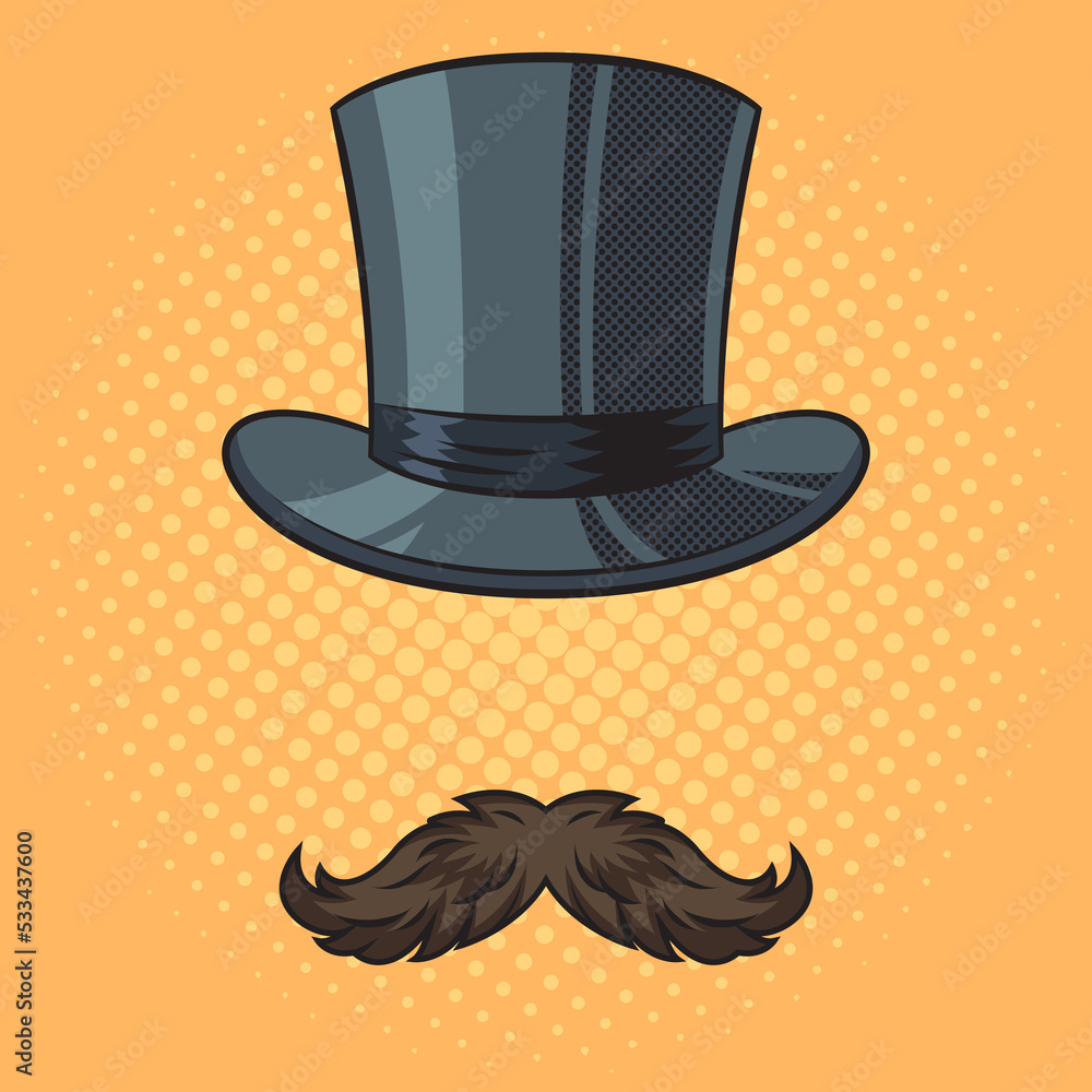 Gentleman mustache and top hat pinup pop art retro raster illustration ...