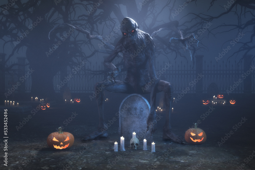 Artistic 3D illustration of a halloween scene Stock Illustration ...