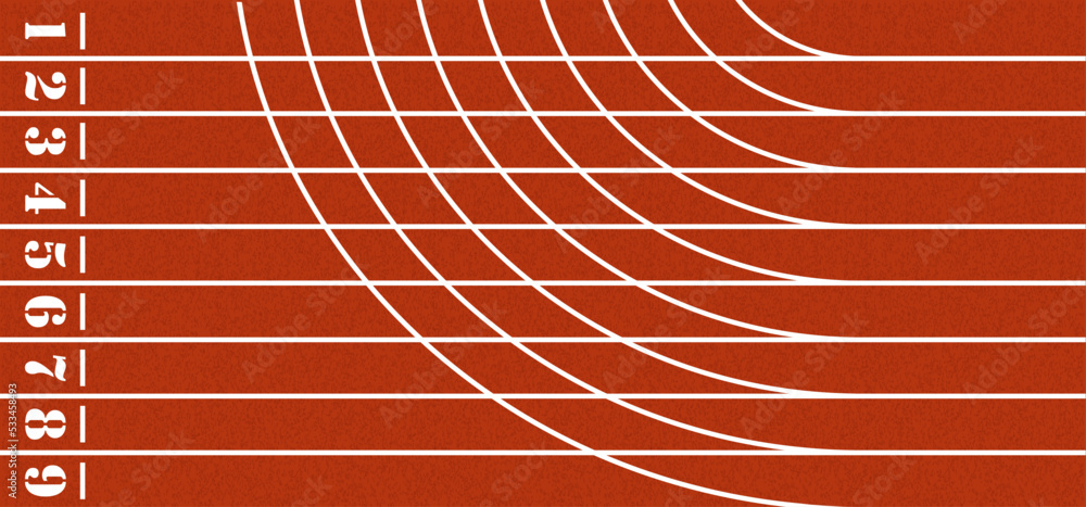 Cartoon running track with lane numbers or track numbers. Place where ...