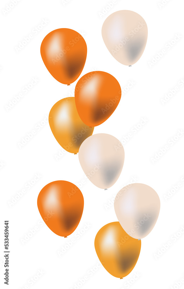 PNG. Orange yellow and white balloons with confetti on transparent ...