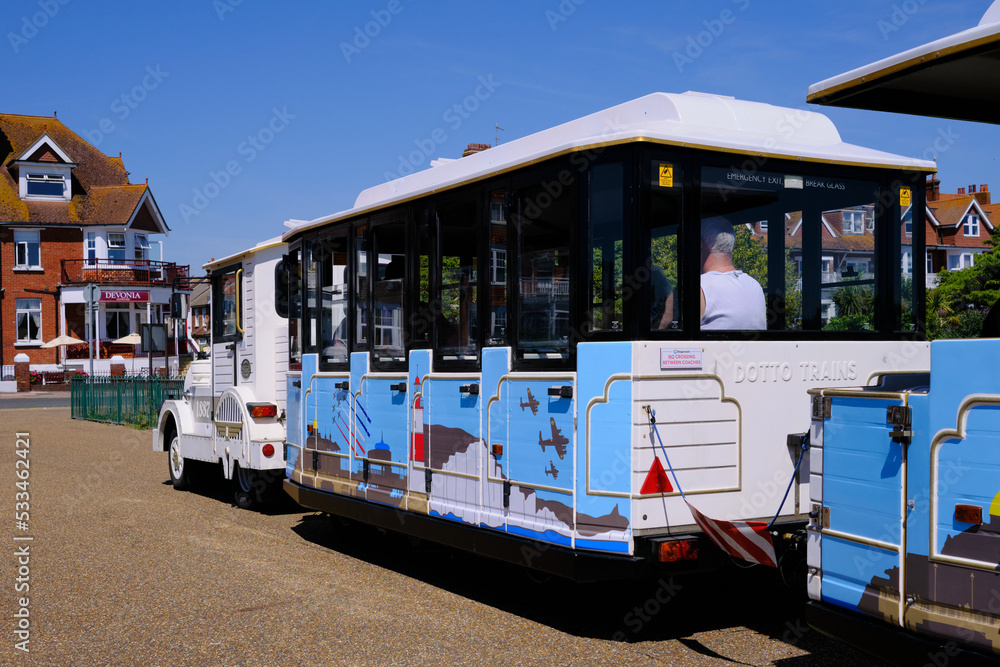 Eastbourne, UK - July 11, 2022: White trackless tourist locomotive ...